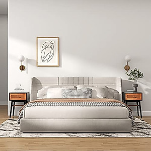 Giantex Rattan Nightstand Set of 2, Boho End Side Table with Rattan Decorated Storage Drawer & Solid Wood Legs, Mid-Century Modern Bedside Table for Bedroom Small Space, Easy Assembly, Black