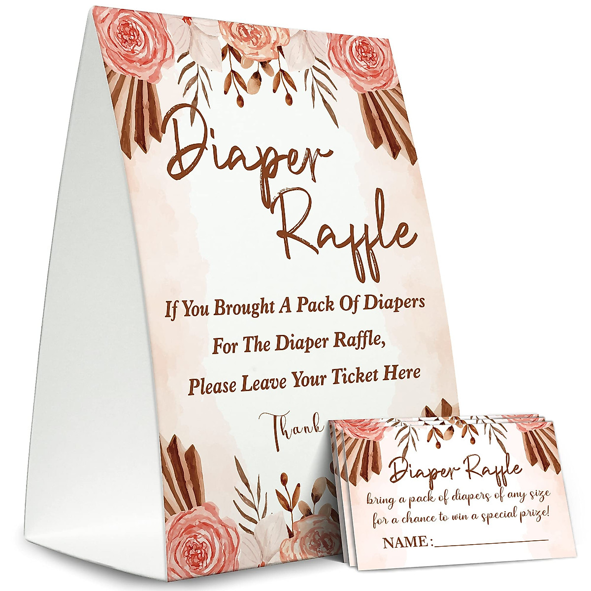 Diaper Raffle Sign,Diaper Raffle Baby Shower Game Kit (1 Standing Sign + 50 Guessing Cards),Baby Showers Decorations,Card for Baby Shower Game to Bring a Pack of Diapers-XN26
