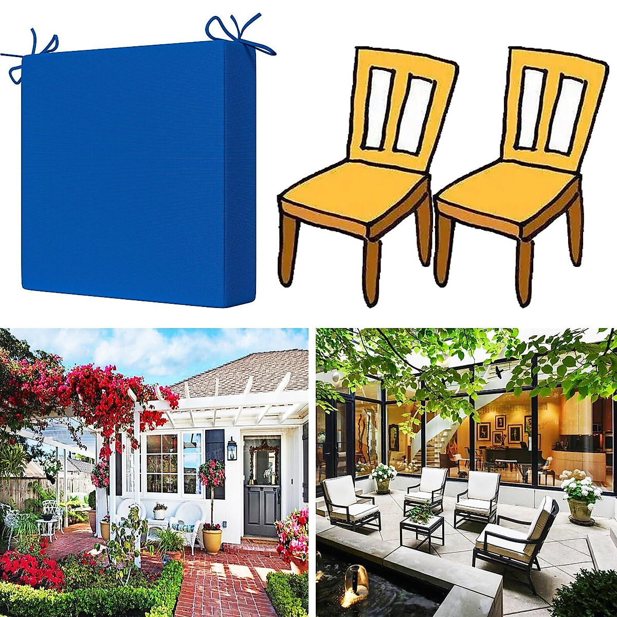 LFNOONE Kitchen Chair Cushions Set of 4 Garden Patio Seat Cushions 16"X16"X2"Square Patio Chair Pads,Zipper Design,High-Density Sponge Filling,for Outdoor Chair/Dining Chair/Patio seat Cushions/Blue…