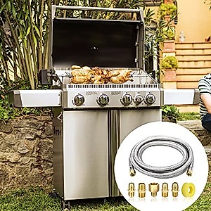 12 Feet High Pressure Braided Propane Hose Extension with Conversion Coupling 3/8" Flare to 1/2" Female NPT, 1/4" Male NPT, 3/8" Male NPT, 3/8" Male Flare, Propane Gas Line for BBQ Grill, Fire Pit