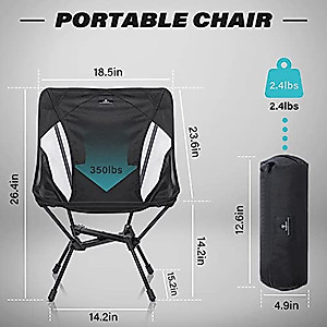 TOMSHOO Portable Camping Chairs Lightweight Folding Chair Outside, Compact Beach Chairs for Adults Adjustable Height Foldable Chair for Backpacking, Travel, Hiking, Fishing, Supports 350 Lbs