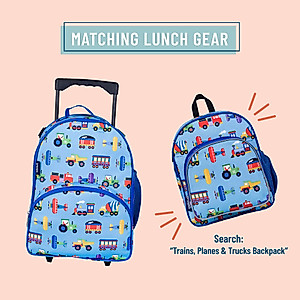 Wildkin Kids Rolling Luggage for Boys and Girls, Carry on Luggage Size is Perfect for School and Overnight Travel, Measures 16 x 12 x 6 Inches (Trains, Planes, and Trucks)