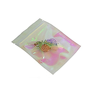 100Pcs Holographic Clear Ziplock Bags Iridescent Pouches with Tear Notch Food Packing Packaging Pouches Smell Proof Bags Storage Pouches 3.3×5.1in (8.5×13cm)