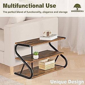 BWOORACKU Shoe Rack - Multi-Functional 3-Tier Z-Shaped Wooden Storage Organizer for Shoes, Entryway to Garage & More(Rustic)