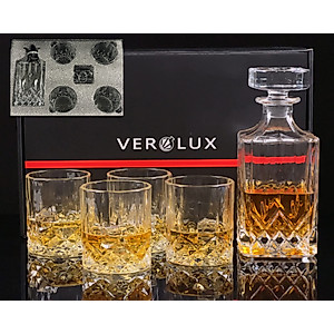 Verolux Whiskey Decanter Set with 4 Glasses in Gift Box, Unique Anniversary Housewarming Birthday Gifts for Men Dad Husband Boyfriend, for Bourbon Whiskey Liquor Scotch Gin Rum Tequila Vodka Brandy