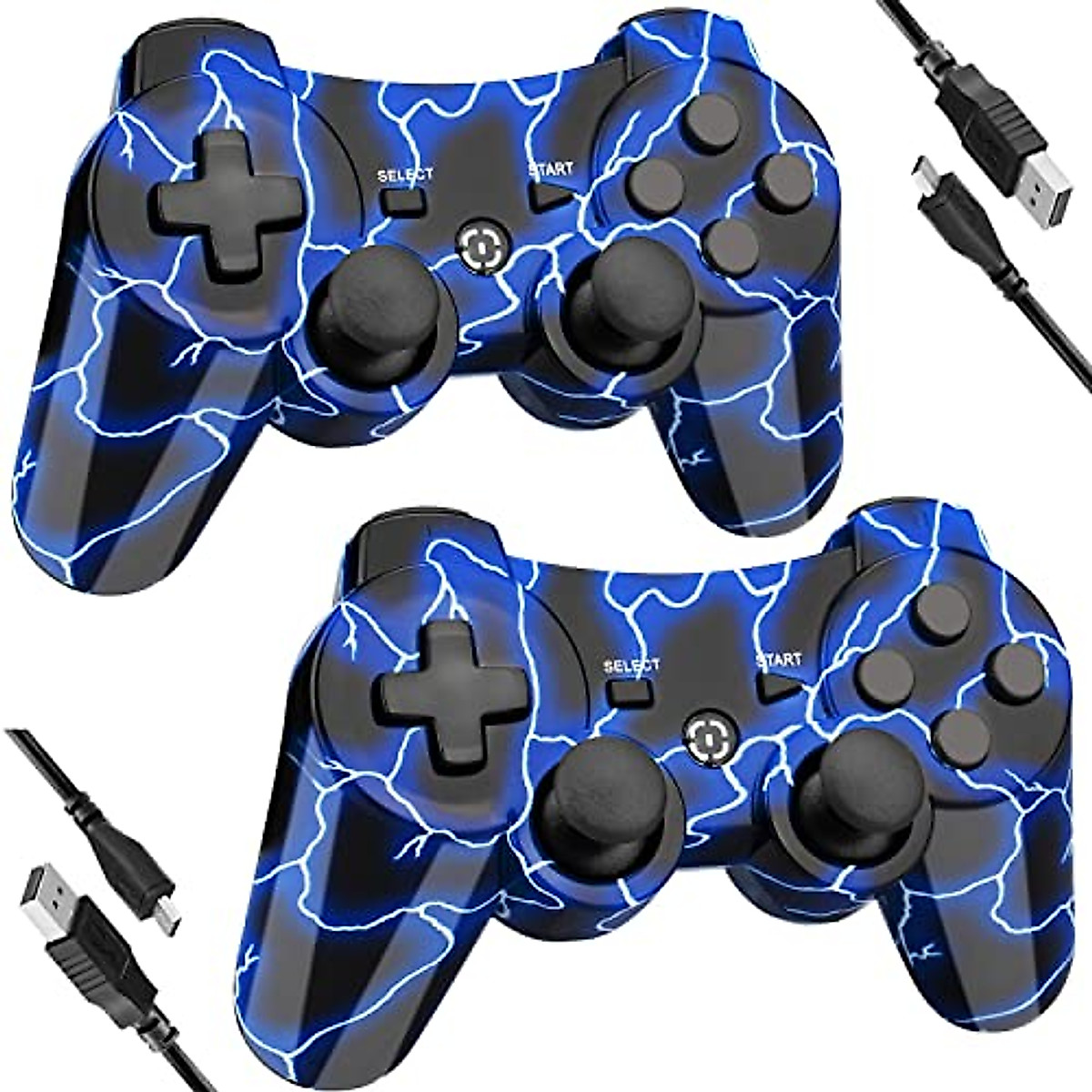 YU33 2 Pack Wireless Controller Works with PS3 Controller, Control Works with Playstation 3 Controller Wireless, Remote/Joystick/Mando/Controles de pa3 with Charging Cable and Battery, 2022, New