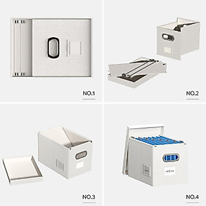 DYWMM Hanging File Box with Lid, Set of 2 Filing Organizer Storage Box, Linen Collapsible Decorative Office/Home File Cabinet (14x9.3x10.9 inch) (Off White)