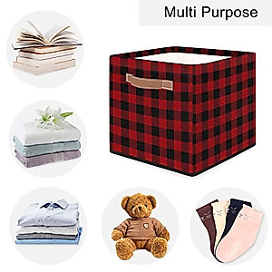 Storage Cube Bins Buffalo Red Plaid Grid Large Collapsible Storage Basket with Handle Decorative Storage Boxes for Toys Organizer Closet Shelf Nursery Kid Bedroom,13x13x13