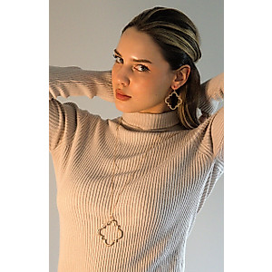 POMINA Quatrefoil Clover Gold Dangle Drop Earrings Gold Silver Two Tone Textured Trendy Fashion Earrings for Women