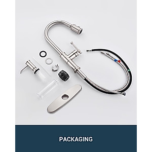 Pull Down Kitchen Faucet with Sprayer Brushed Nickel, DAYONE Single Handle Antique One Hole High Arc Pull Out Kitchen Sink Faucets with Soap Dispenser,APS136BN