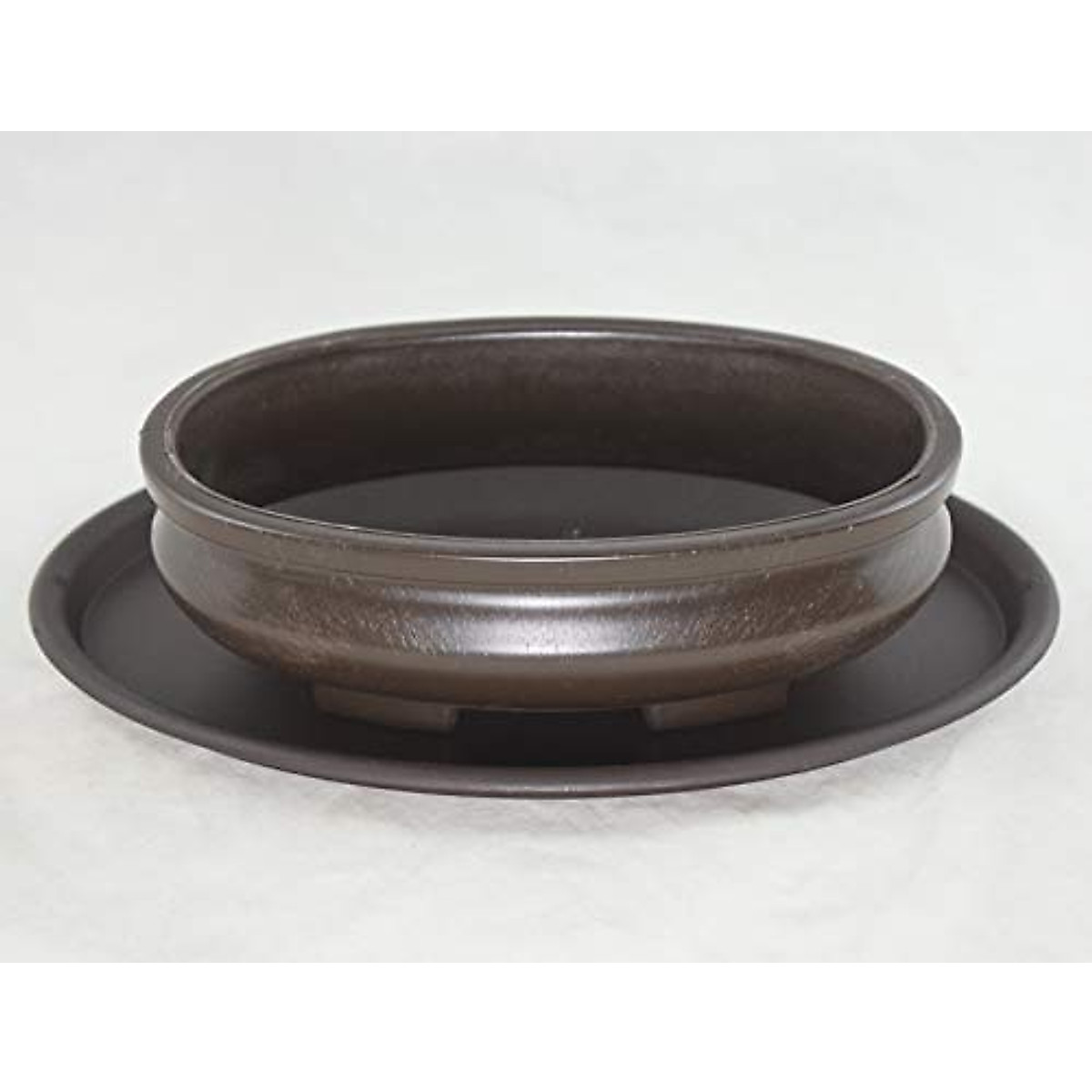 2 Sets Oval Heavy Duty Plastic Cactus & Succulent Planter, Bonsai Training Pot + Tray + Mesh - 7"x 4.5"x 2" Dark Brown