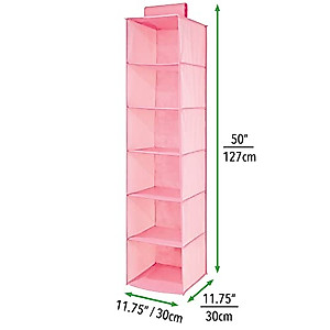 mDesign Fabric Hanging Organizer - Over Closet Rod Storage with 6 Shelves for Baby Nursery Bedroom Organization - Hold Clothes, Linens, Toys, Accessories - Pink Herringbone