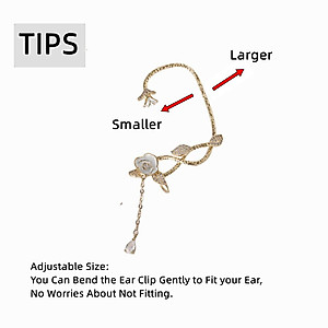 2PCS Women's Clip-On Earrings Hook Without Pierced Ear Bone Clip Swan Wings Ear Clips (Camellia Ear Clips)