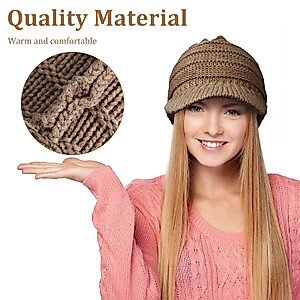 SATINIOR Women Knit Winter Brim Hats for Women Slouchy Beanie with Visor Warm Newsboy Skull Cap (Black, Dark Gray, Khaki, Army Green, 4), One Size