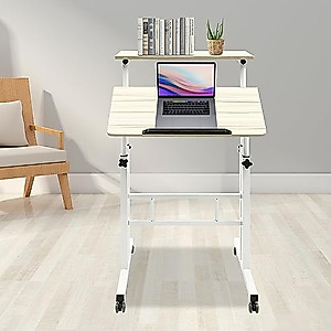 PaNeTnya Mobile Standing Desk,Adjustable Stand up Desk with Wheels,Portable Rolling Office Workstation Desk,Computer Desk Laptop Desk for Home Office Couch studyroom etc (Oak)
