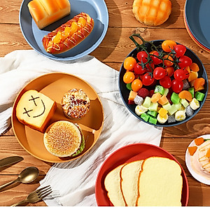 POVTOKA Reusable Wheat Straw Plates Set of 8, 9 Inch Unbreakable Dinner Plates, Dishwasher & Microwave Safe, Lightweight Plastic Tableware for Kids & Adult