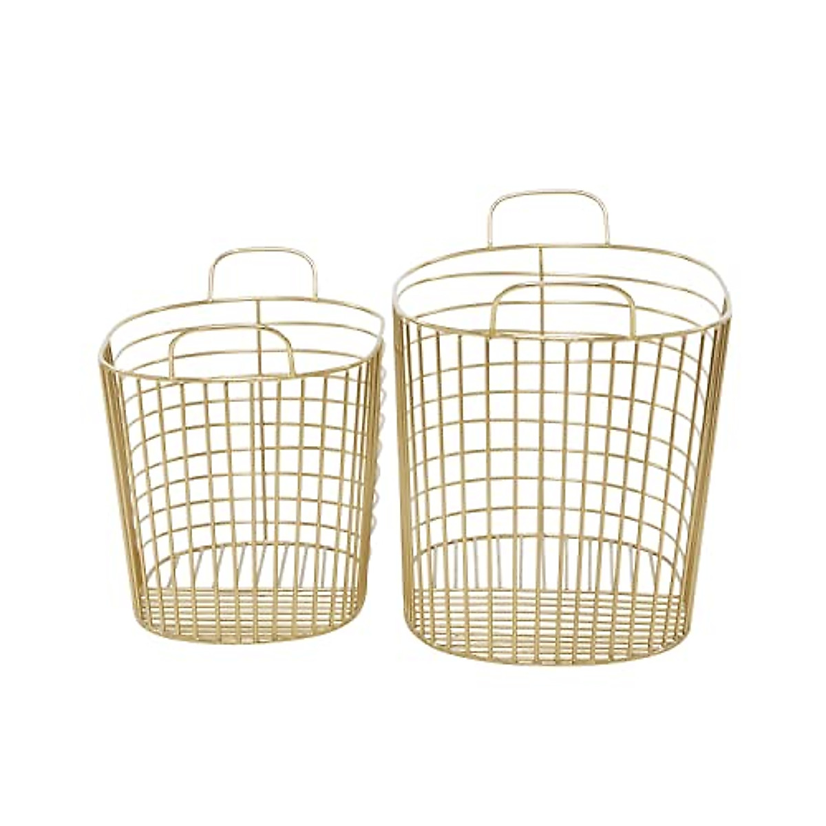 CosmoLiving by Cosmopolitan Metal Round Storage Basket with Handles, Set of 2 20", 17"W, Gold
