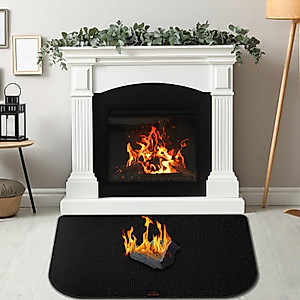 TOTIDYH Fireplace Hearth Rug, 42 X 24 inches Fireproof Fireplace Mat, Silicone and Fiberglass Black Fire Resistant Pad for Kitchen Wood Stove Floor Protector Indoor Outdoor