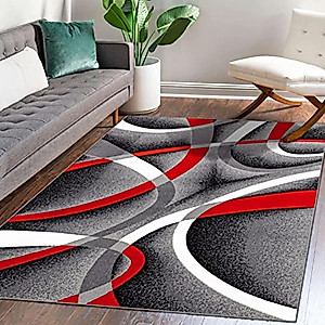 Persian Area Rugs 2305 Gray Black Red White 6 x 9 Modern Abstract Area Rug Carpet