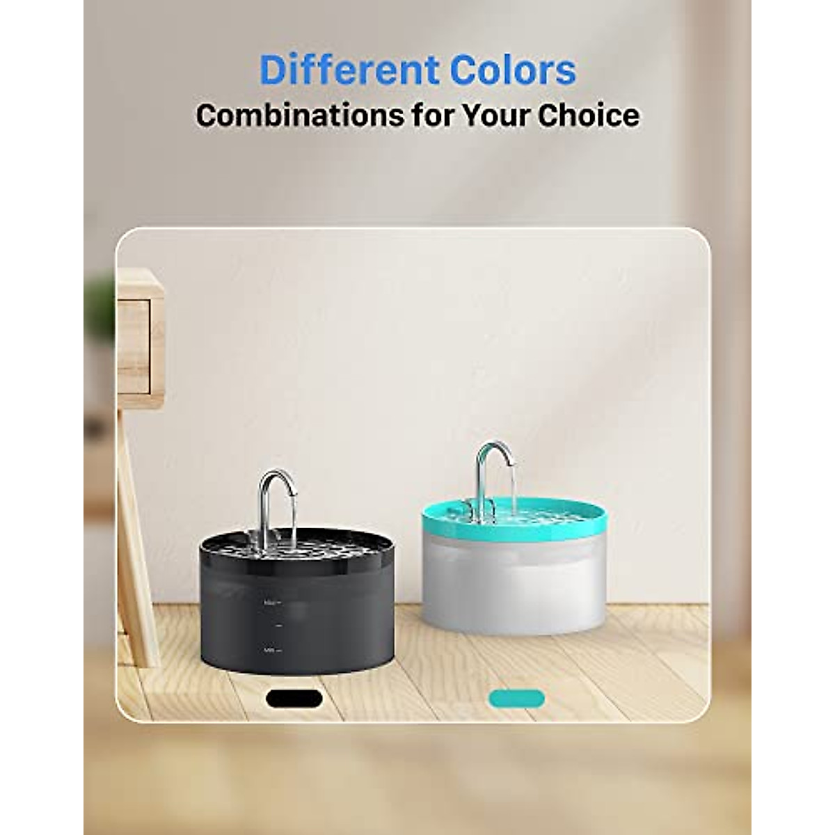 Cat Water Fountain, GIOTOHUN Faucet-Shaped 67oz/2L Cat Fountain, Super Silent , Built-In Led Light, Activated Carbon Filter, Translucent Water Tank, Suitable for Multiple Pets, Black