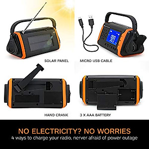 DaringSnail 4000mAh Emergency NOAA Weather Alert Radio, Hand Crank Solar Radio with Battery Operated, LCD Display, AUX Music Play, Flashlight, SOS Alarm, Emergency Phone Charger for Outdoor Emergency