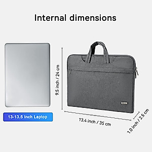 V Voova Laptop Bag 13-14 inch with Shoulder Strap & Handle, Waterproof Laptop Case Sleeve Compatible with 13-14” MacBook Air/MacBook Pro, Slim Briefcase Computer Cover for Men Women, Grey