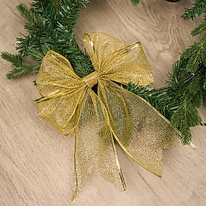 PAPER FAIR 1 Roll 4 Inch Wide 10 Yd Gold Glitter Wired Ribbon, Metallic Gold Mesh Wired Edge Ribbon for Christmas Tree Décor, Gift Wrapping Box, Bows, Wreath, Garland, DIY Craft