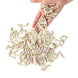 Areedy 200PCS Wood Clothes Pins 2.5cm Sturdy Mini Clothespins Photo Clips with Jute Twine Multi-Function DIY Paper Peg Pin Craft Clips