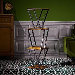 LiebeRen Bookshelf, 4-Tier Small Bookshelf, Corner Bookshelf, Corner Shelves Stackable, Display Bookshelf for Books and Artwork, Modern Bookshelf, Short Bookshelf in Ironwood Combination.