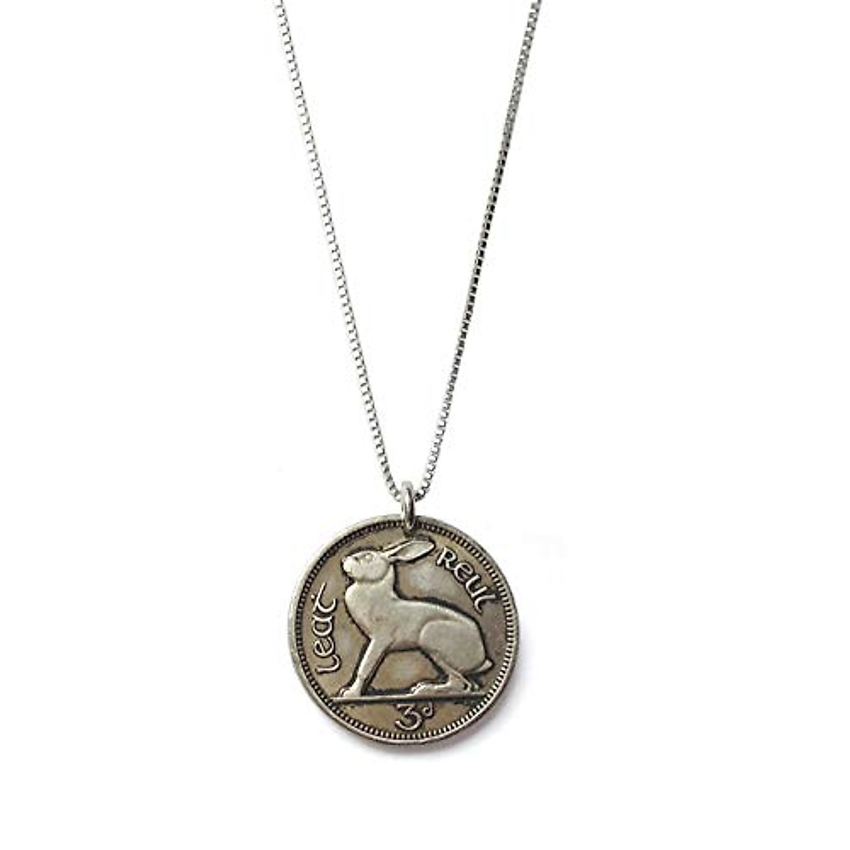 Worn History Authentic Vintage Tiny Rabbit Threepence Irish Coin Necklace (1939-1968) (16 inches)