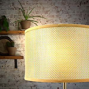 Brightech Zion Elegant Floor Lamp – Modern Woven Wicker Shade Matches Boho, and Mid-Century Décor – Free Standing LED Light for Living Rooms and Bedrooms – Tall Lamp Gets Compliments - Brass