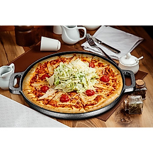 Bruntmor 12-Inch Pre-Seasoned Cast Iron Skillet Pan - Pizza Pan with Dual Large Loop Handles - Ideal as Camping Skillet and Fry Pan - Oven Safe and Electric Stovetop Compatible - Black