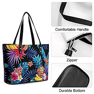 Womens Handbag Pineapple Palm Leaves And Flowers Leather Tote Bag Top Handle Satchel Bags For Lady