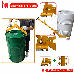 Say Goodbye to Struggling with Heavy Barrels. Effortless Transportation with The Wheels Steel Cart Round Dolly, Vertical Drum Clamp- -Drum Lift for 1100 Lbs Capacity Use Together.