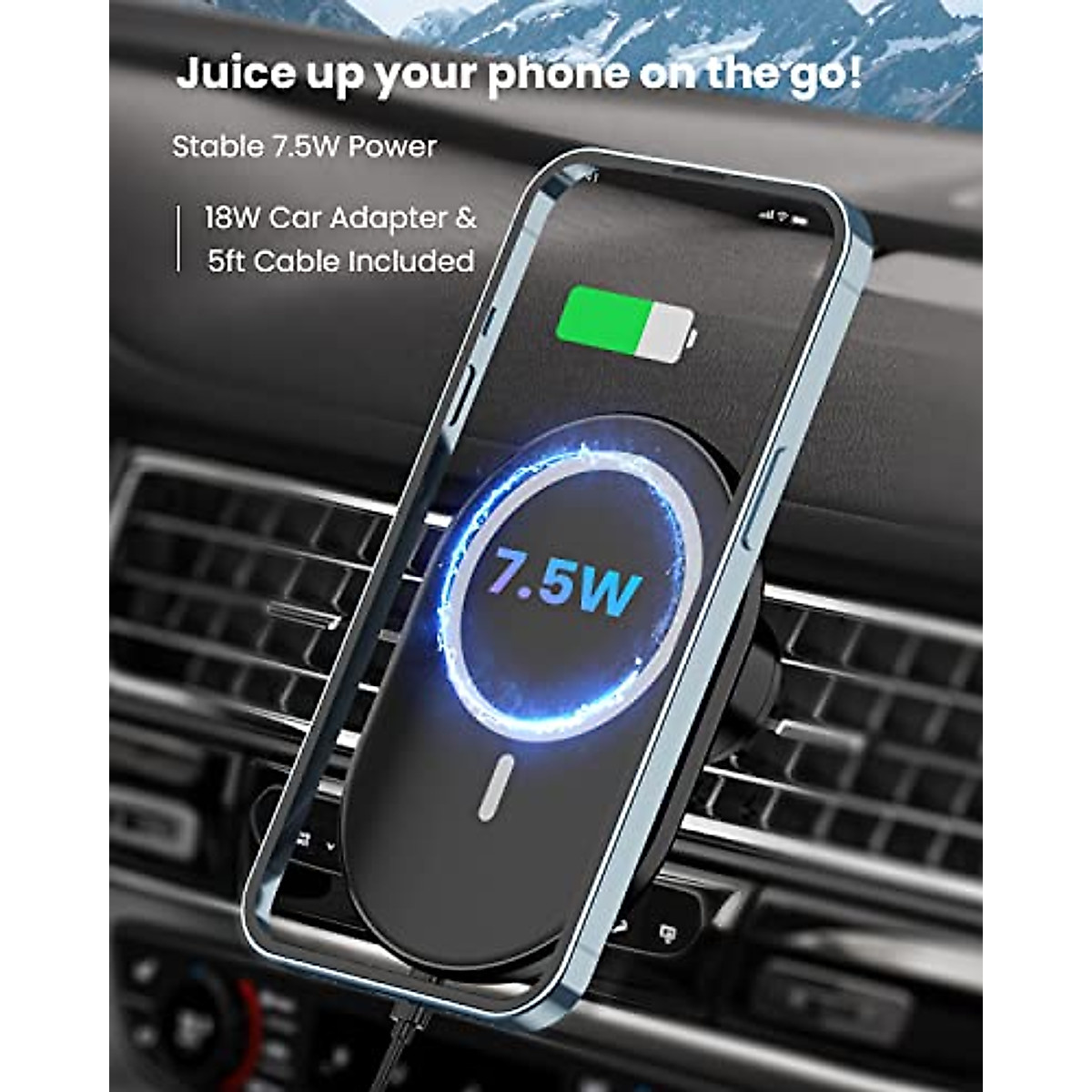 JoyGeek Magnetic Wireless Car Charger, Compatible with Mag-Safe Car Mount Charger for iPhone 14/13/12 Series, Car Air Vent Phone Holder Mount with 18W Car Charger, Black