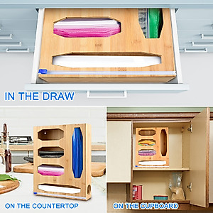 WXJ13 Ziplock Bag Organizer Wrap Dispenser - Kitchen Foil and Plastic Wrap Organizer, Aluminum foil Dispenser with Cutter Labels,Suitable Gallon, Quart Slider, Sandwich and Snack Bags