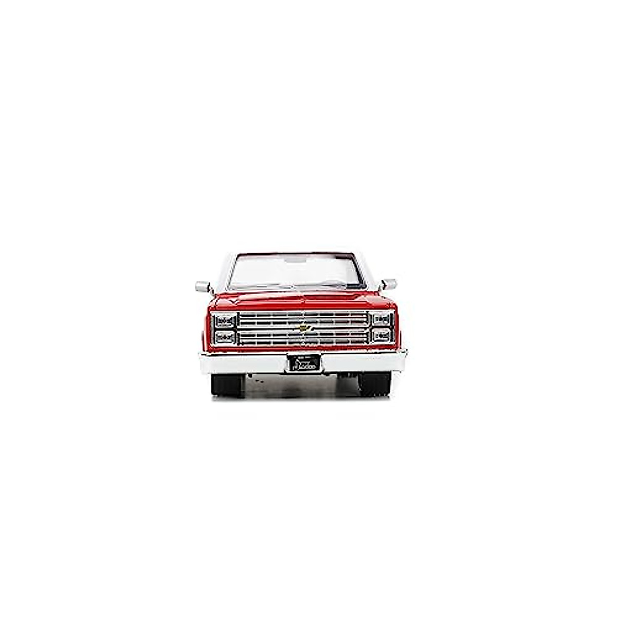 Just Trucks 1:24 1985 Chevy C10 Die-Cast Truck w/Tire Rack, Toys for Kids and Adults(Red/White)