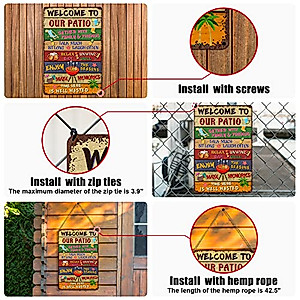 INNSETUU Patio Signs Welcome To Our Patio 12 x 18 Inch Metal Signs Patio Signs and Decor Outdoor Patio Signs and Decor Outdoor Patio Wall Decor Time Here Is Well Wasted Classic