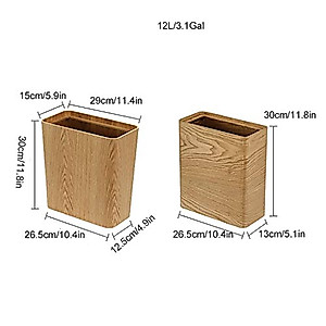 JJW Rubbish Recycle Bins Black Walnut/Curved Willow Trash Can Wastebasket Square Garbage Bin for Living Room, Bedroom, Bathroom, 12L/3.1Gal Rubbish bin (Color : Black Walnut)