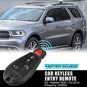 X AUTOHAUX Replacement Keyless Entry Remote Car Key Fob M3N5WY783X 433Mhz for Dodge Grand Caravan Challenger Charger for Ram 1500 2500 5 Button with Door Key
