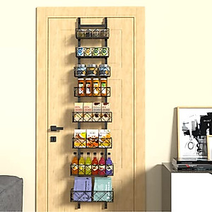Over the Door Pantry Organizer 8-Tier Adjustable Baskets Hanging Spice Door Rack - 13.78" W x 65.16" H Behind the Door Storage for Kitchen, Bathroom, and Closet Organization