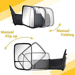 Sanooer Towing Mirrors Compatible with 2009-2018 Dodge Ram 1500, 2010-2018 Dodge Ram 2500 3500 with Power Glass Heated Turn Signal Light Puddle Lamp Temp Sensor Filpup Pair Set