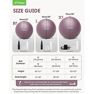 Trideer Yoga Ball - Exercise Ball for Workout pilates Stability - Anti-Burst and Slip Resistant for physical therapy, Birthing, Stretching & Core Workout, Office Ball Chair, Flexible Seating, Home Gym