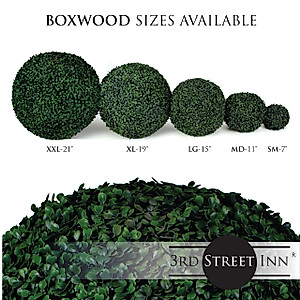 3rd Street Inn Large Boxwood Topiary Ball - Artificial Plant Set - Indoor/Outdoor Wedding Party Decor - Faux Foliage Garden Sphere - Tree and Bush Substitute (15")