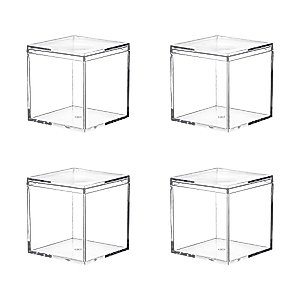 Dayaanee Clear Acrylic Box with lid, 4 Pack Plastic square cube containers Storage Box 3.9x3.9x3.9 Inch/100X100X100mm for Candy Pill and Tiny Jewelry