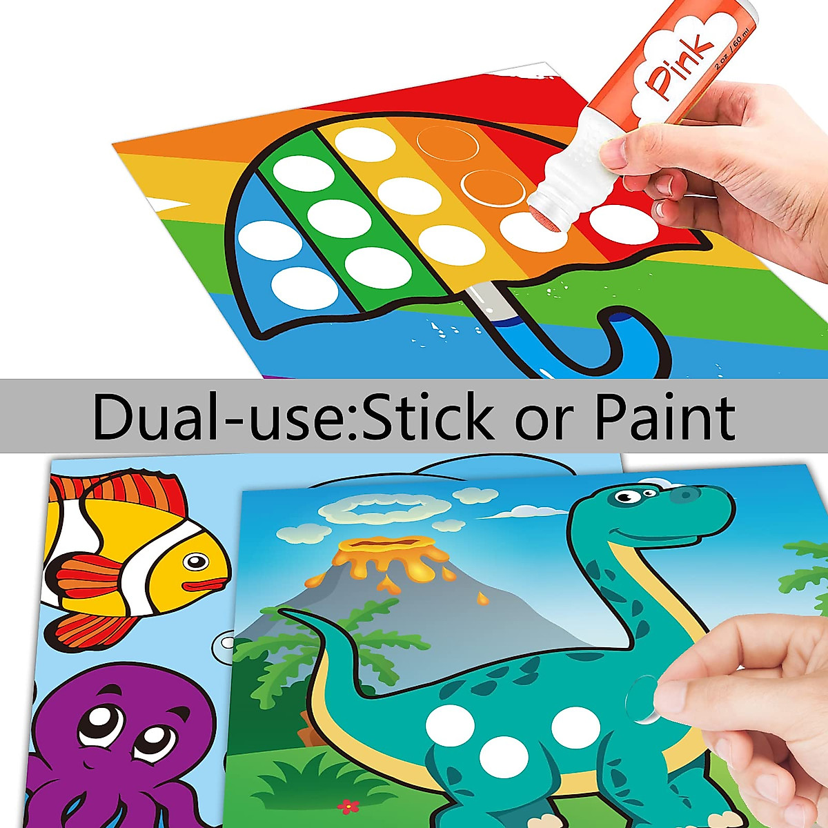 chiazllta Art Activity : Kids Do A Dot Stiker for Learning Educating, Animal Rainbow Dot Page Art Gift for Age 3-7 Girls Boys Toddlers Preschool Kindergarten