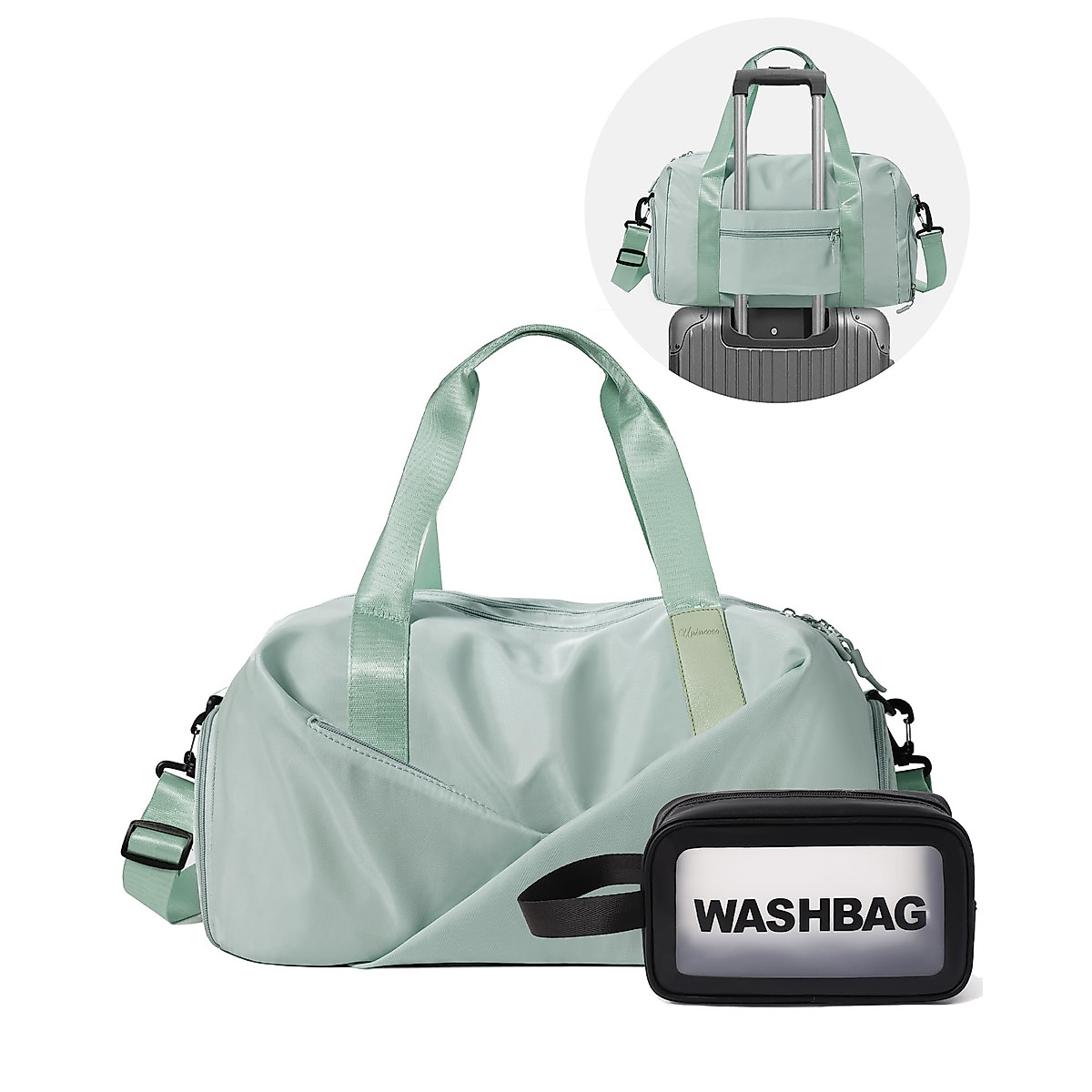 Unineovo Green 30L Gym Duffel Workout Bag with Trolley Sleeve Wet Pocket Shoes Toiletry Bag Overnight Weekender Bag