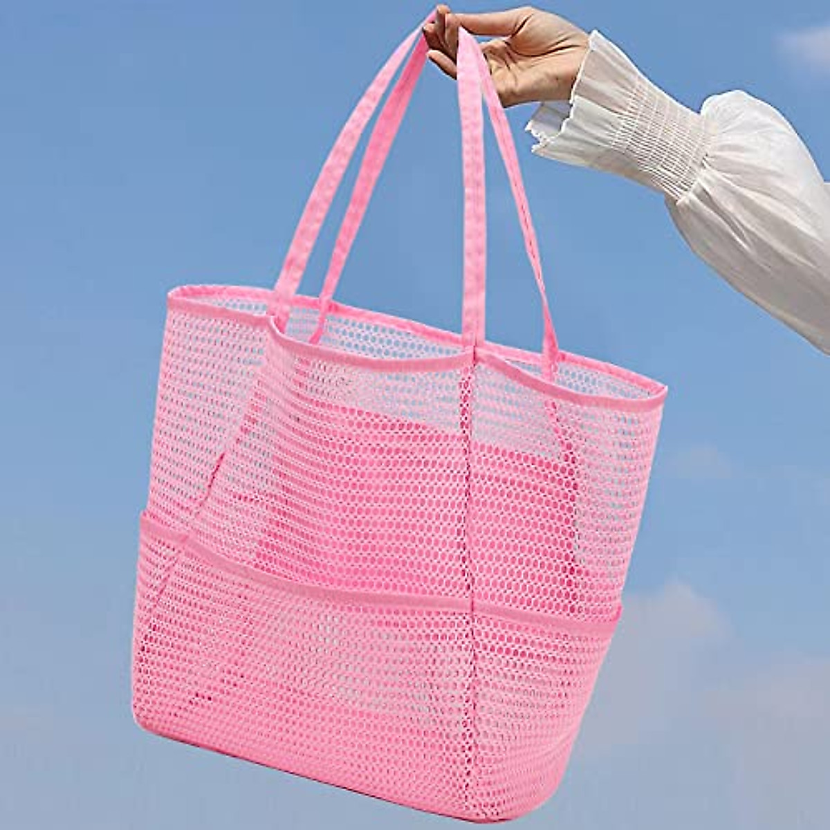 BTOOP Large Mesh Beach Tote Bag for Women Girls Cute Packable Pool Bags Shoulder Toys Handbag for Girls Family Travel Vacation