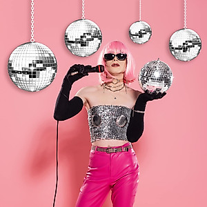 Jspupifip 60 Pcs Mirror Disco Balls Bulk Ornaments Reflective Silver Glass Disco Ball Decorations 70s Disco Themed Party Decor for Graduation Party Decor(1.2 inch,1.57 inch,1.94 inch,2.3 6inch)