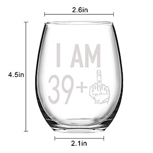 HESHS Wine Glass 39 + One Middle Finger 40th Wine Glass for Men Women, Funny Stemless Wine Glass for Friend Wine Lover Turning 40 Perfect Party Decoration Big Capacity Better Sober Up 15Oz